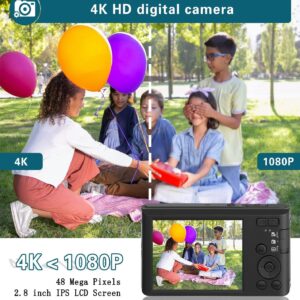 Digital Camera, FHD 1080P 48MP Digital Point and Shoot Camera with 32GB SD Card, 16X Digital Zoom, 2 Batteries, Portable Small Vlogging Camera for Kids, Teens Students, Seniors