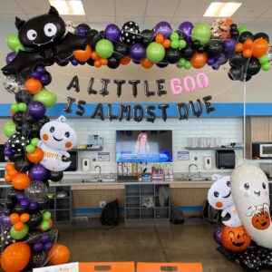 Halloween Baby Shower Party Decorations for Girl,White Pink and Black A Little Boo is Almost Due Baby Shower Foil Balloon,Ghost Bat Balloon for Girls Baby Shower Theme Birthday Party Decor