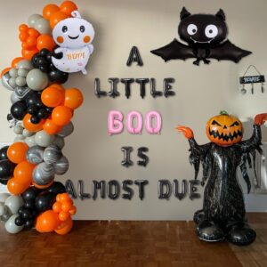 Halloween Baby Shower Party Decorations for Girl,White Pink and Black A Little Boo is Almost Due Baby Shower Foil Balloon,Ghost Bat Balloon for Girls Baby Shower Theme Birthday Party Decor