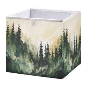 kigai watercolor forest cube storage bins - 11x11x11 in large foldable storage basket fabric storage baskes organizer for toys, books, shelves, closet, home decor