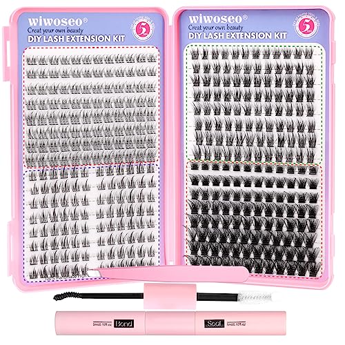 DIY Lash Extension Kit, 384pcs Lash Clusters Kit DIY Eyelashes Kit with Lashes Bond and Seal, Lash Kit for Lash Extension Beginners Self Application at Home Cluster Lash Book (4 Styles Mixed)