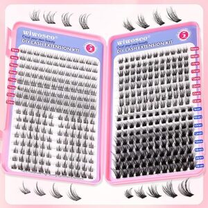 DIY Lash Extension Kit, 384pcs Lash Clusters Kit DIY Eyelashes Kit with Lashes Bond and Seal, Lash Kit for Lash Extension Beginners Self Application at Home Cluster Lash Book (4 Styles Mixed)