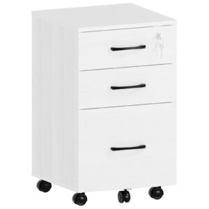 3 drawer wood mobile file cabinet with 1 lock, under desk file cabinet with 5 wheels, rolling filing cabinet for home office, filing cabinet organizer, for letter sized documents (white)