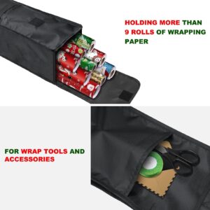 bruwaa 2 Psc Gift Wrapping Paper Organizer Storage Bag Containers with Pocket and Handles, 29" x 5.5" x 5.5", Black