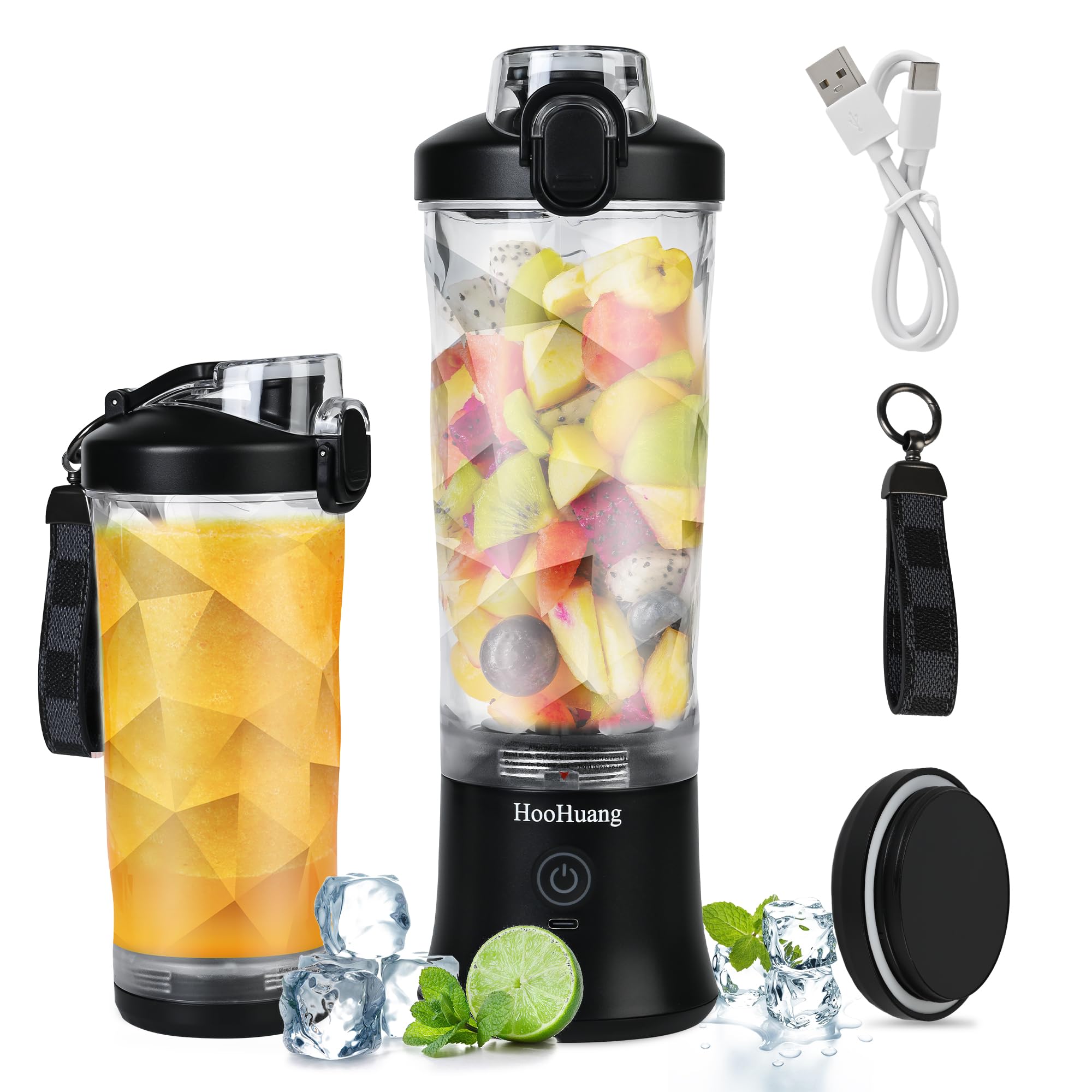 Hoohuang Portable Blender for Shakes and Smoothies 20oz,Personal Size Blender With 6 Blades for Crushing Ice,Personal Fruit Juicer Mixer for Kitchen,Sports(Black)