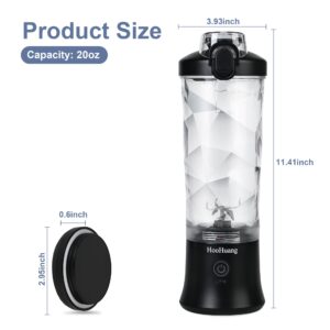 Hoohuang Portable Blender for Shakes and Smoothies 20oz,Personal Size Blender With 6 Blades for Crushing Ice,Personal Fruit Juicer Mixer for Kitchen,Sports(Black)