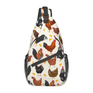 Rooster Chicken Fun Animal Sling Bag For Women Men Travel Hiking Backpack Crossbody Shoulder Chest Bags Casual Daypack Sport