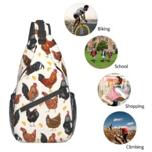 Rooster Chicken Fun Animal Sling Bag For Women Men Travel Hiking Backpack Crossbody Shoulder Chest Bags Casual Daypack Sport