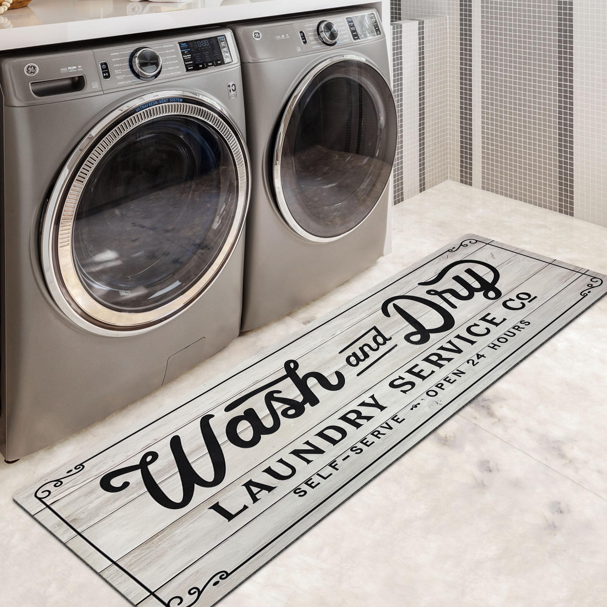 EARTHALL Laundry Room Rug, Farmhouse Laundry Rugs for Laundry Room, Kitchen Runner Rugs Non Skid Washable, Laundry Organization Laundry Mat, Laundry Accessories Decor, Light Grey,20"x60"