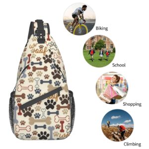 VOOHDDY Dog Bones Paw Fun Sling Bag For Women Men Travel Hiking Backpack Crossbody Shoulder Chest Bags Casual Daypack Sport