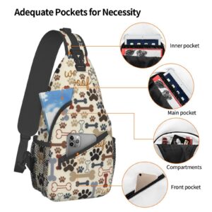 VOOHDDY Dog Bones Paw Fun Sling Bag For Women Men Travel Hiking Backpack Crossbody Shoulder Chest Bags Casual Daypack Sport