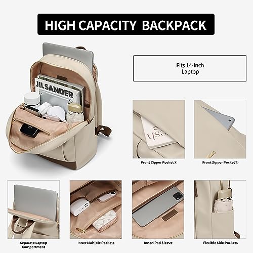 GOLF QUALITY Women Laptop Backpack Stylish College Work Bag Travel Business Backpacks Fits 14 Inch Notebook (Apricot)