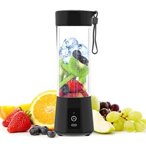 Portable Blender, Blender for Shakes and Smoothies, Personal Blender, Mini Shakes Juicer Cup 380ml USB Rechargeable with 6 Stainless Steel Blades for Kitchen,Sport and Travel, Black