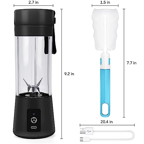 Portable Blender, Blender for Shakes and Smoothies, Personal Blender, Mini Shakes Juicer Cup 380ml USB Rechargeable with 6 Stainless Steel Blades for Kitchen,Sport and Travel, Black