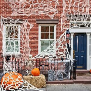 DULEFUN Halloween Spider Web Decorations 13.5ft Giant Stretchy Beef Netting Spider Web for Halloween Outdoor Indoor Yard Party Haunted House Garden Lawn Decor