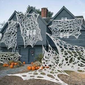 DULEFUN Halloween Spider Web Decorations 13.5ft Giant Stretchy Beef Netting Spider Web for Halloween Outdoor Indoor Yard Party Haunted House Garden Lawn Decor