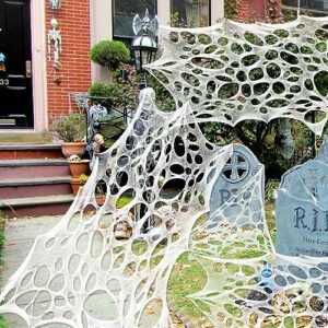 DULEFUN Halloween Spider Web Decorations 13.5ft Giant Stretchy Beef Netting Spider Web for Halloween Outdoor Indoor Yard Party Haunted House Garden Lawn Decor