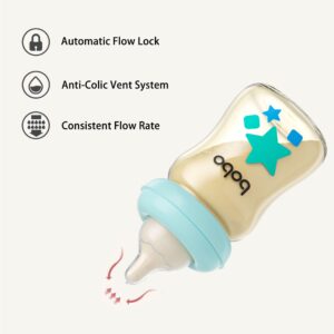 YOHKOH PPSU Baby Bottle Wide Neck, Newborn Anti-Colic Baby Bottle with Natural Response Nipple, Streamlined Body, Easy to Clean (5.4oz (Pack of 4), Blue)