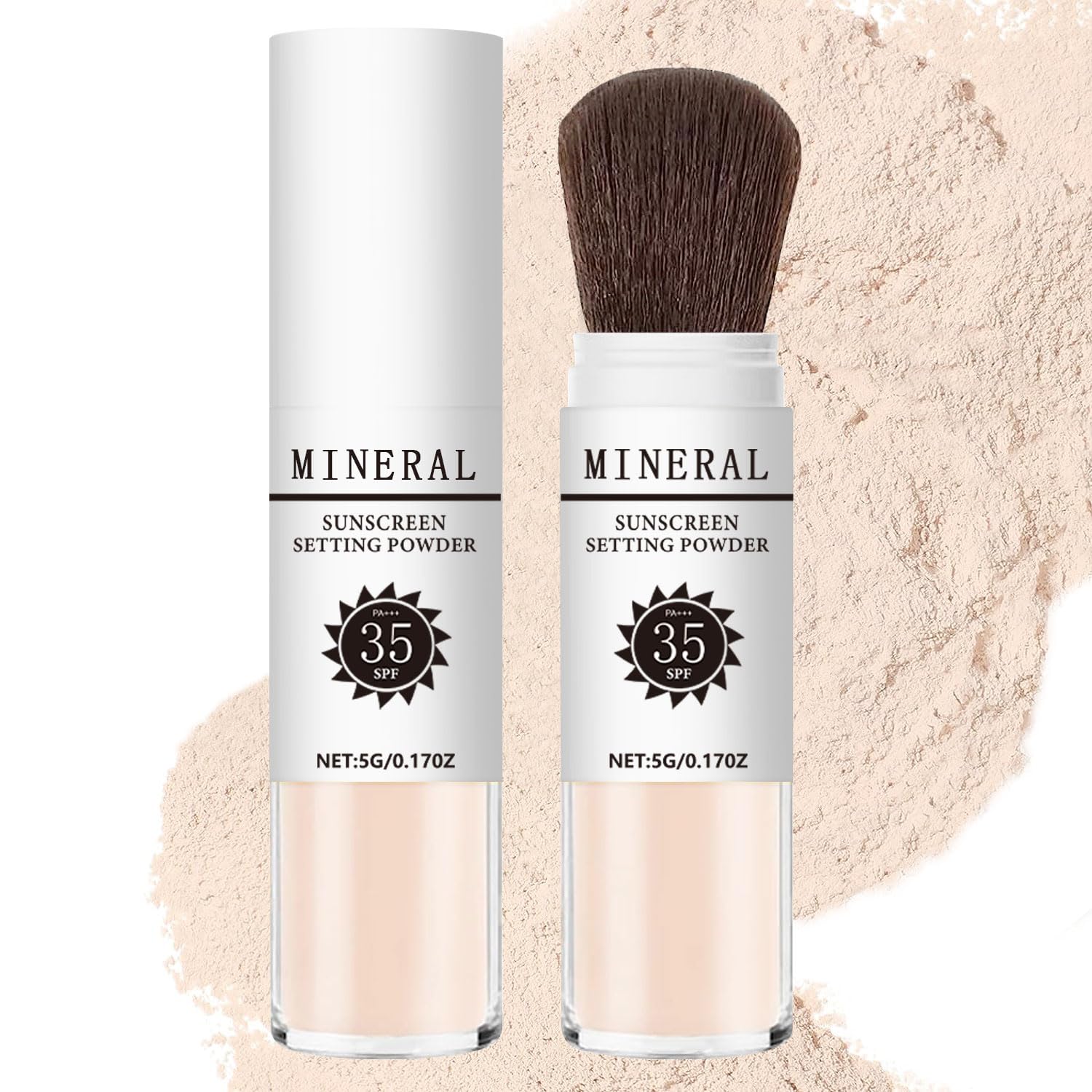 Mineral Sunscreen Setting Powder, SPF 35 Translucent Loose Powder, Mineral Brush Powder, Oil Control Natural Matte Finish, Lasting Lightweight Breathable for All Skin (#01 Translucent)