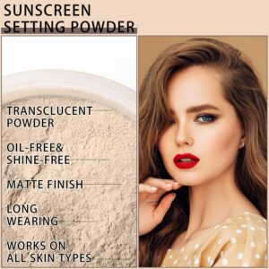 Mineral Sunscreen Setting Powder, SPF 35 Translucent Loose Powder, Mineral Brush Powder, Oil Control Natural Matte Finish, Lasting Lightweight Breathable for All Skin (#01 Translucent)