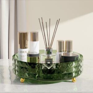 lazy susan turntable organizer for cabinet, 360 rotating makeup perfume organizer for vanity, turntable tray for bathroom, kitchen sink countertop organizer for spice (11-dark green)