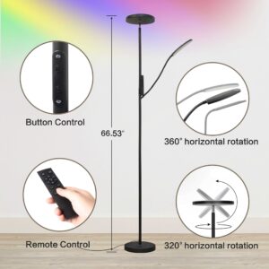 Ovensty RGB Floor Lamp LED Modern Corner Floor Lamps with Reading Light,Dimmable Floor Lamps-Tall Standing Pole Lights with Smart APP & Remote Control for Living Room,Bed Room,Office. (Black)