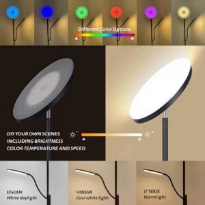 Ovensty RGB Floor Lamp LED Modern Corner Floor Lamps with Reading Light,Dimmable Floor Lamps-Tall Standing Pole Lights with Smart APP & Remote Control for Living Room,Bed Room,Office. (Black)