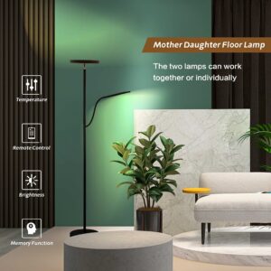 Ovensty RGB Floor Lamp LED Modern Corner Floor Lamps with Reading Light,Dimmable Floor Lamps-Tall Standing Pole Lights with Smart APP & Remote Control for Living Room,Bed Room,Office. (Black)