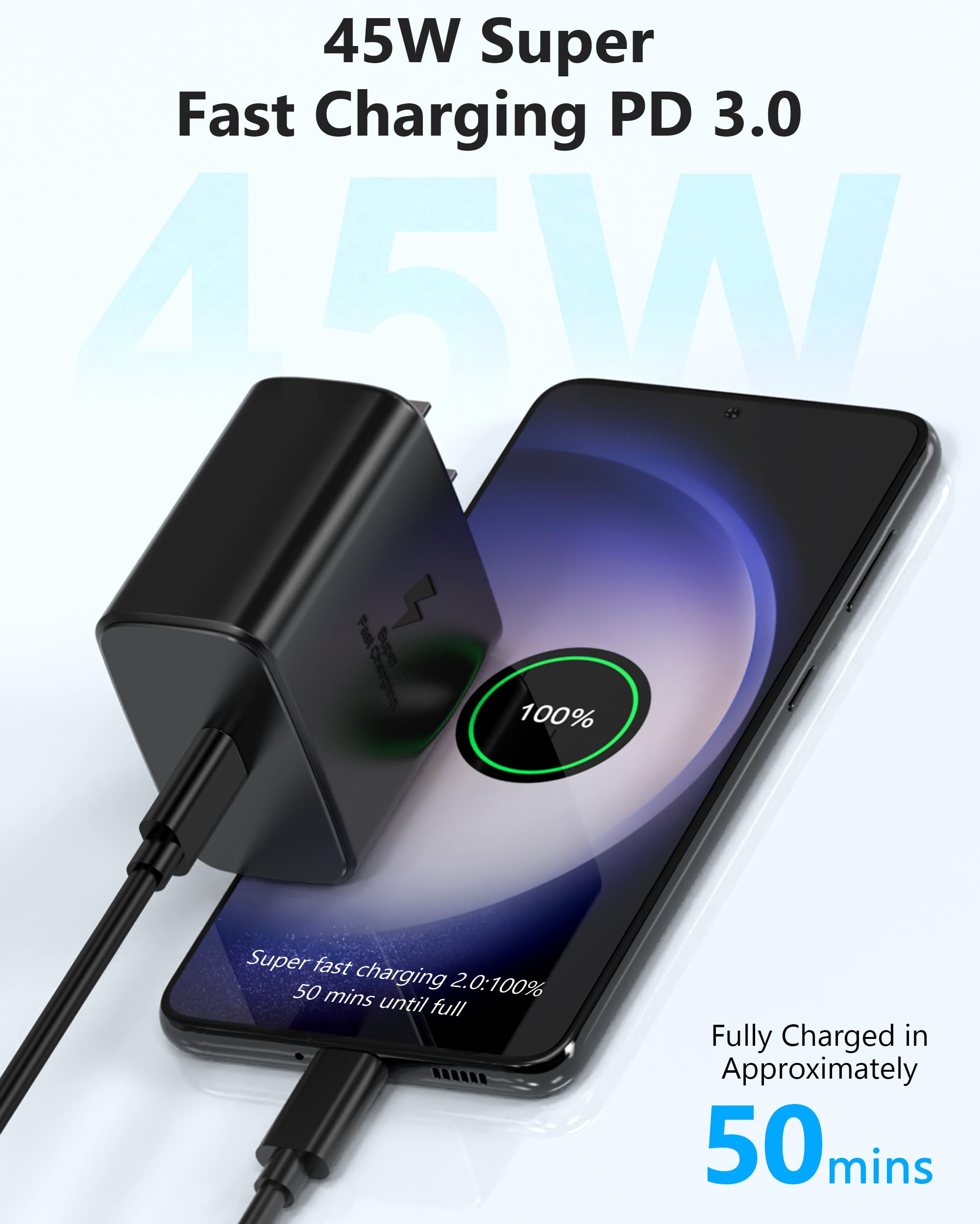 [2 Pack] 45W Samsung Super Fast Charger USB Type C for Samsung Galaxy S24 Ultra Charger S23 ultra/S24/S23/S22 Ultra/S22/Z Fold 5 4/Z Flip 5 4/Note 20/10/Galaxy Tab S9/S8+, PD/PPS 3.0