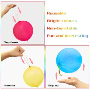 60 PCS Punch Balloons Neon Punch Balloons Heavy Duty Punching Balloons with Rubber Bands Handle for Kids Birthday Decorations Party Balloons Kids Outdoor Toys