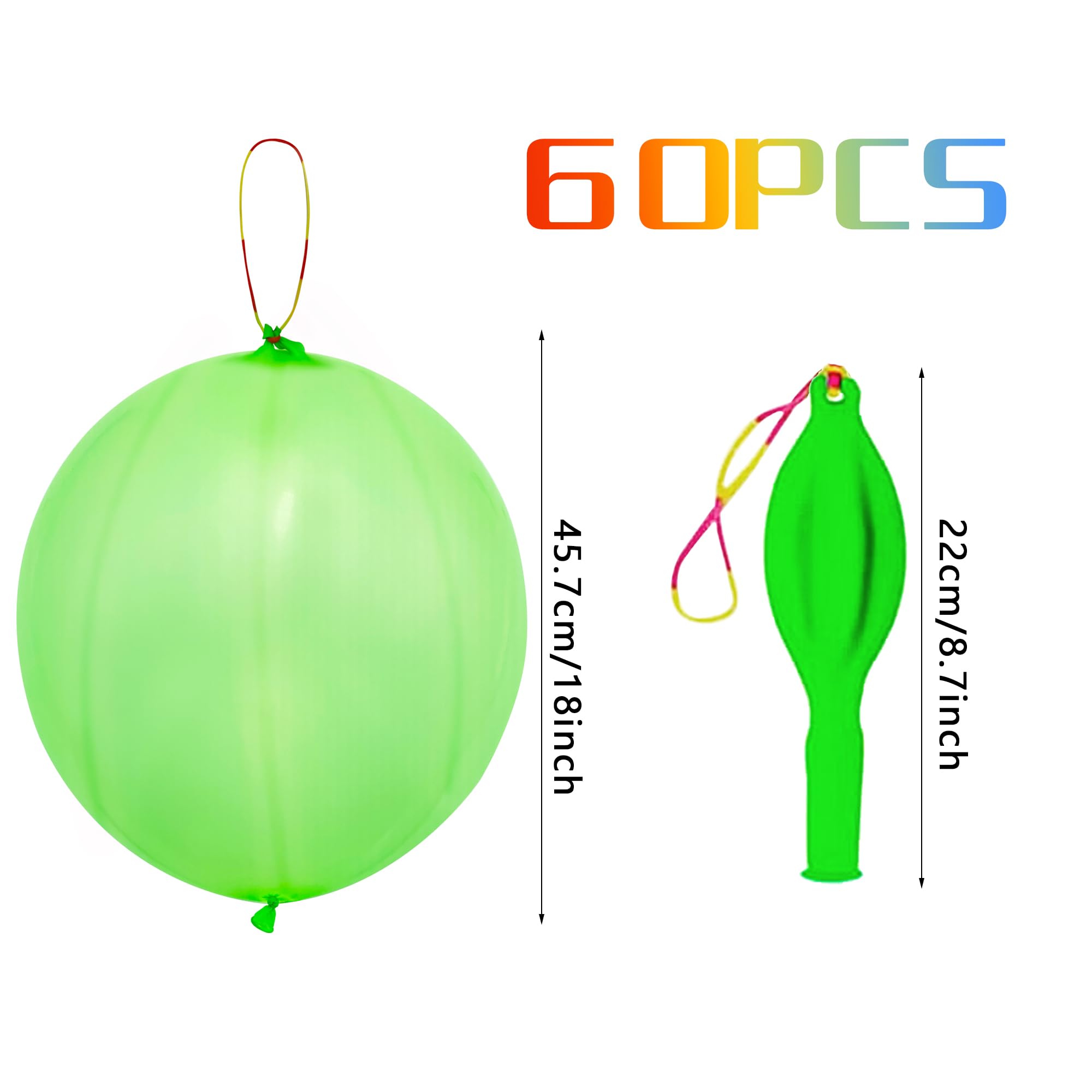 60 PCS Punch Balloons Neon Punch Balloons Heavy Duty Punching Balloons with Rubber Bands Handle for Kids Birthday Decorations Party Balloons Kids Outdoor Toys