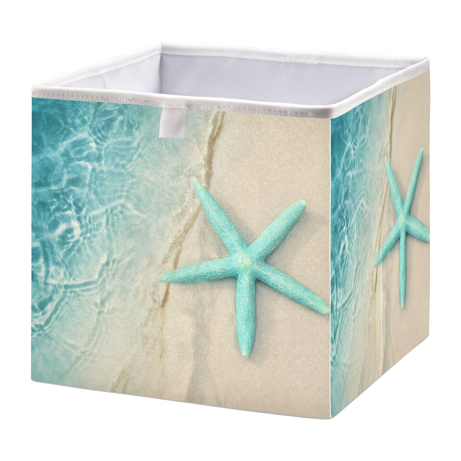 QUGRL Ocean Beach Starfish Cube Storage Bins Organizer Sea Water Wave Clothes Toy Storage Basket Box for Shelves Closet Cabinet Office Dorm Bedroom 11x11 in