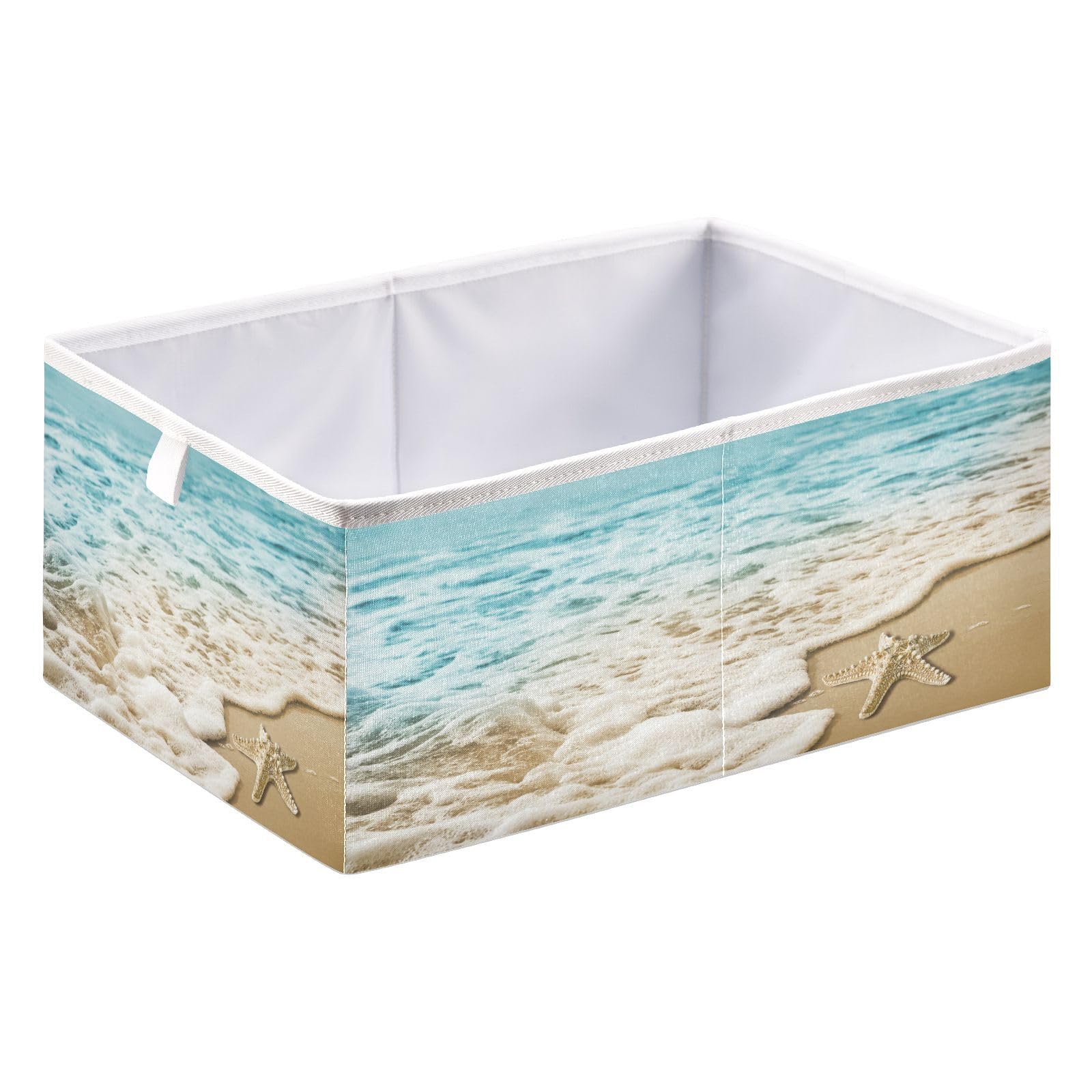 QUGRL Starfish Ocean Wave Cube Storage Bins Organizer Summer Beach Clothes Toy Storage Basket Box for Shelves Closet Cabinet Office Dorm Bedroom 11x11 in