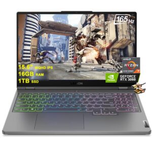 lenovo legion 5 15 gaming laptop 15.6" wqhd ips 165hz amd octa-core ryzen 7 6800h 16gb ram 1tb ssd geforce rtx 3060 6gb usb-c rgb backlit win11