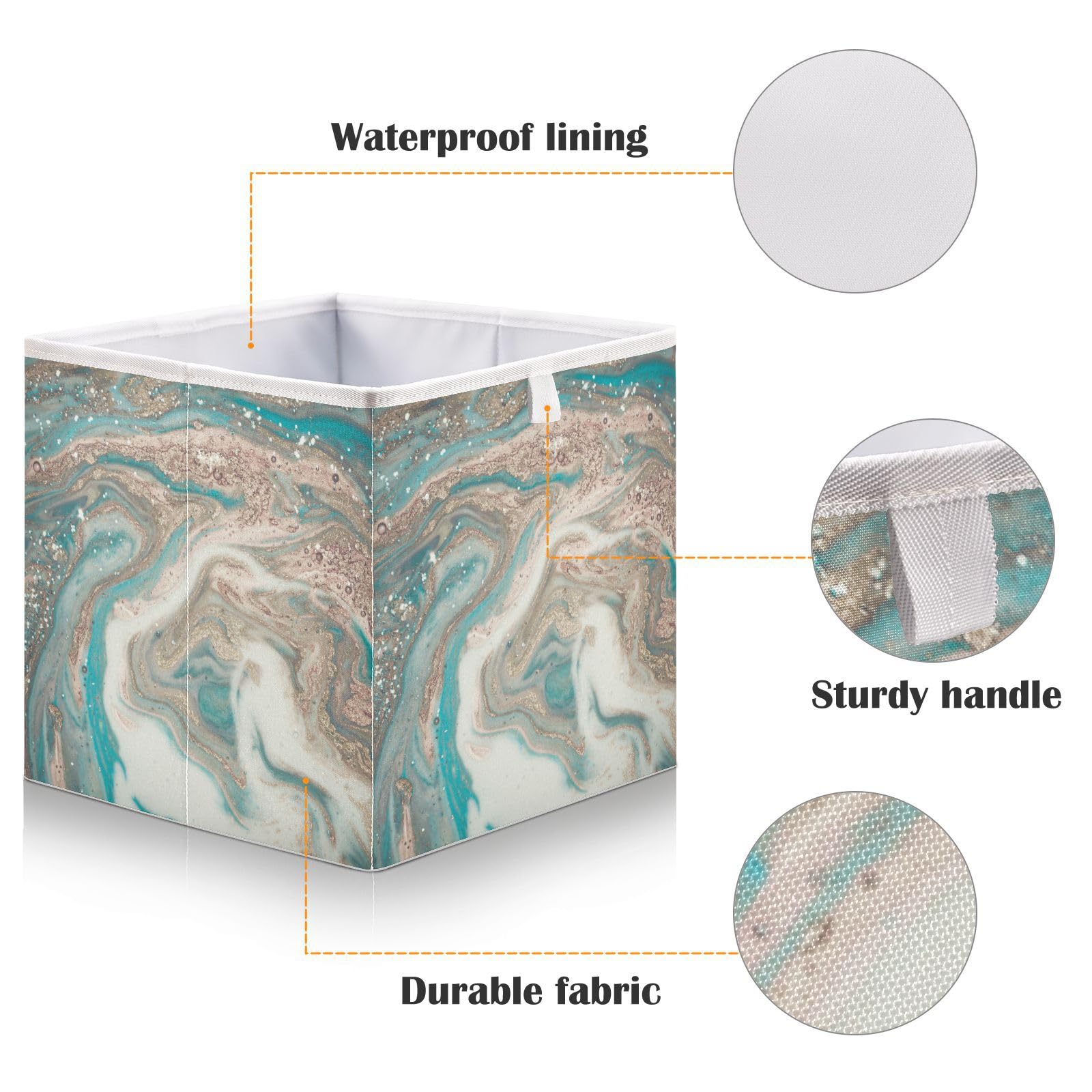 QUGRL Magic Teal Marble Storage Bins Organizer Modern Trendy Foldable Clothes Storage Basket Box for Shelves Closet Cabinet Office Dorm Bedroom 15.75 x 10.63 x 6.96 in