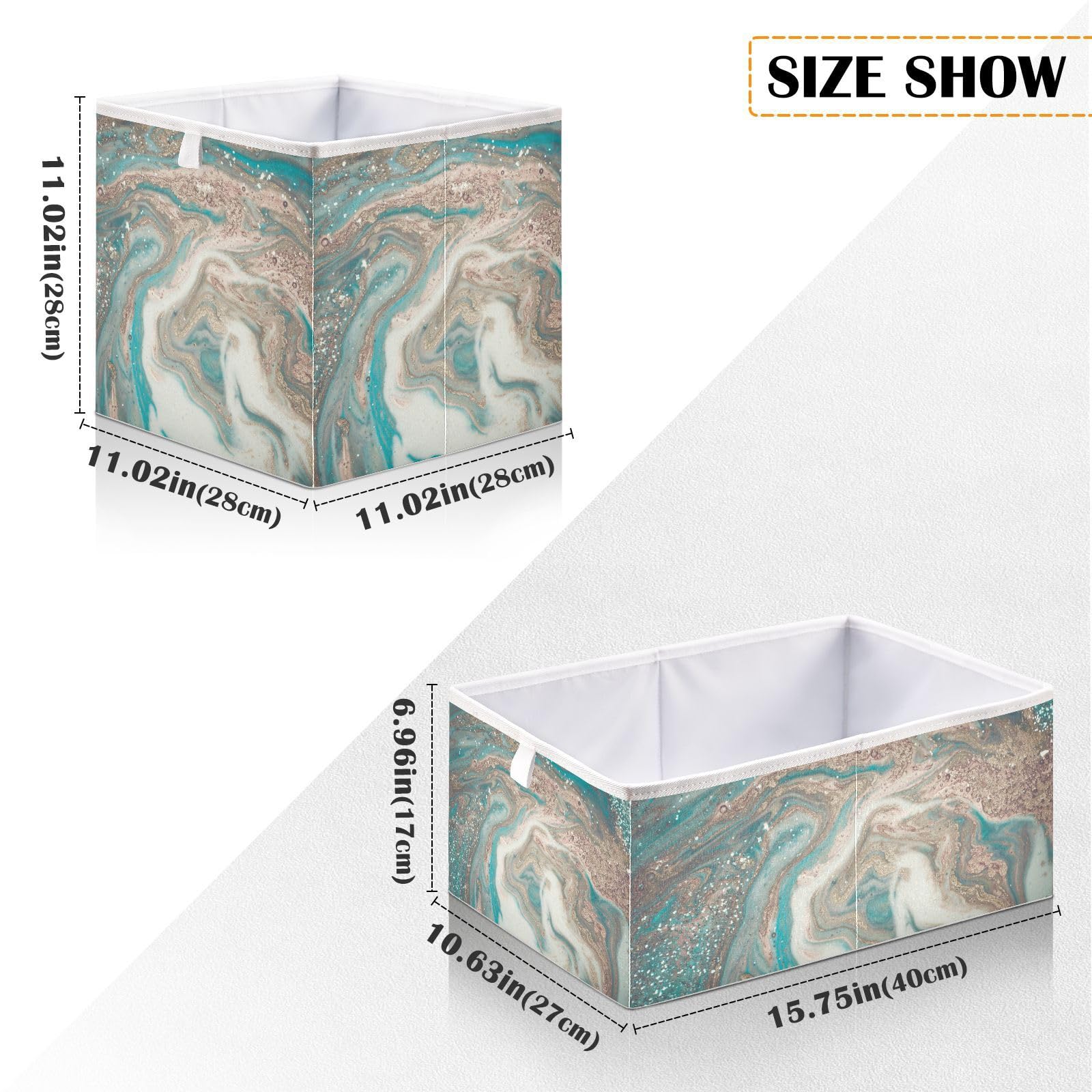 QUGRL Magic Teal Marble Storage Bins Organizer Modern Trendy Foldable Clothes Storage Basket Box for Shelves Closet Cabinet Office Dorm Bedroom 15.75 x 10.63 x 6.96 in