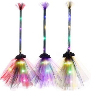 Beertoy Halloween Party Witch Broom with LED Lights Plastic Cosplay Broomsticks Props for Halloween Cosplay Costume Accessory Lighted Witch Broom