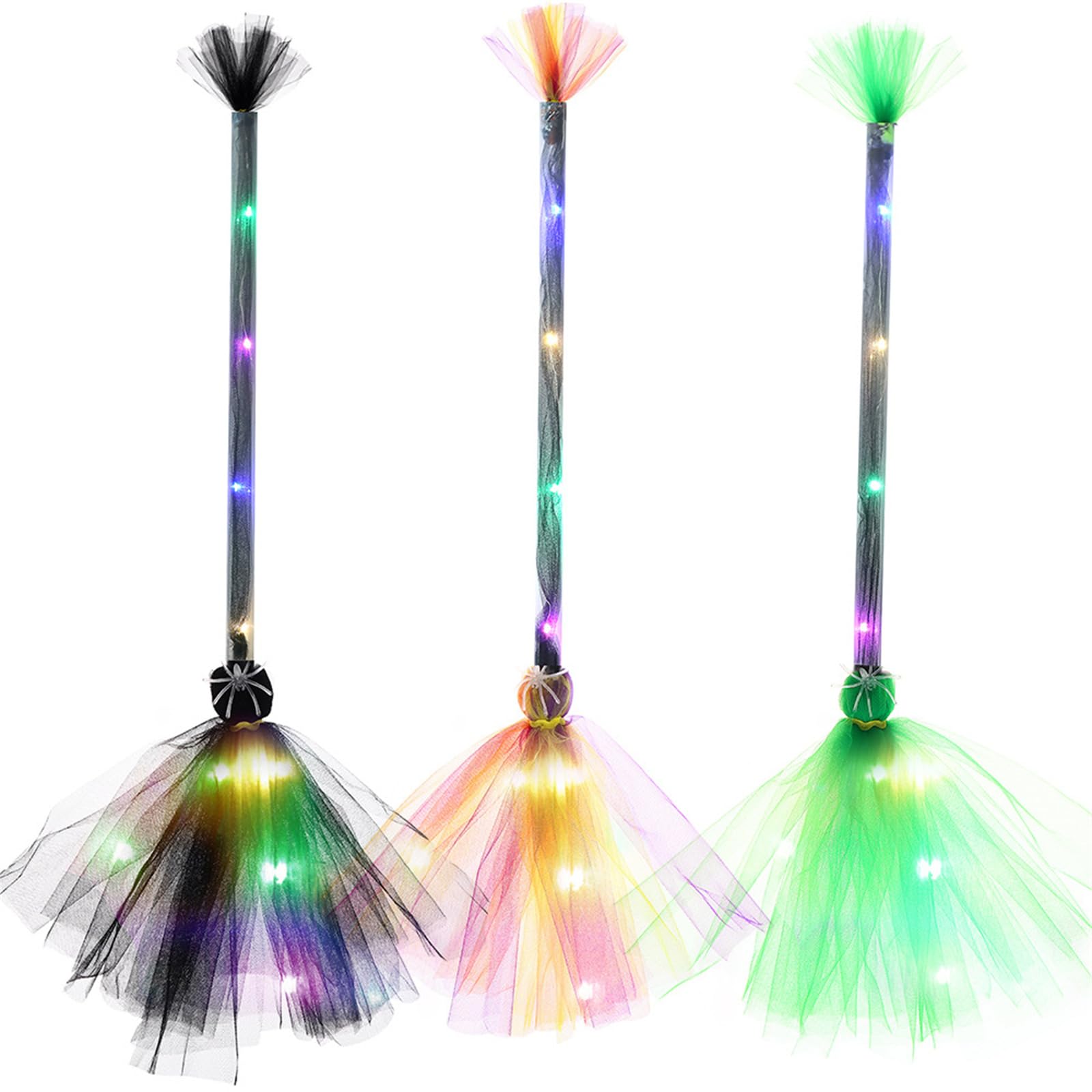 Beertoy Halloween Party Witch Broom with LED Lights Plastic Cosplay Broomsticks Props for Halloween Cosplay Costume Accessory Lighted Witch Broom