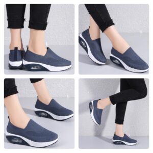 Women's Slip On Walking Shoes,Running Sneakers for Women with Air CushionUnybwonn Blue 6