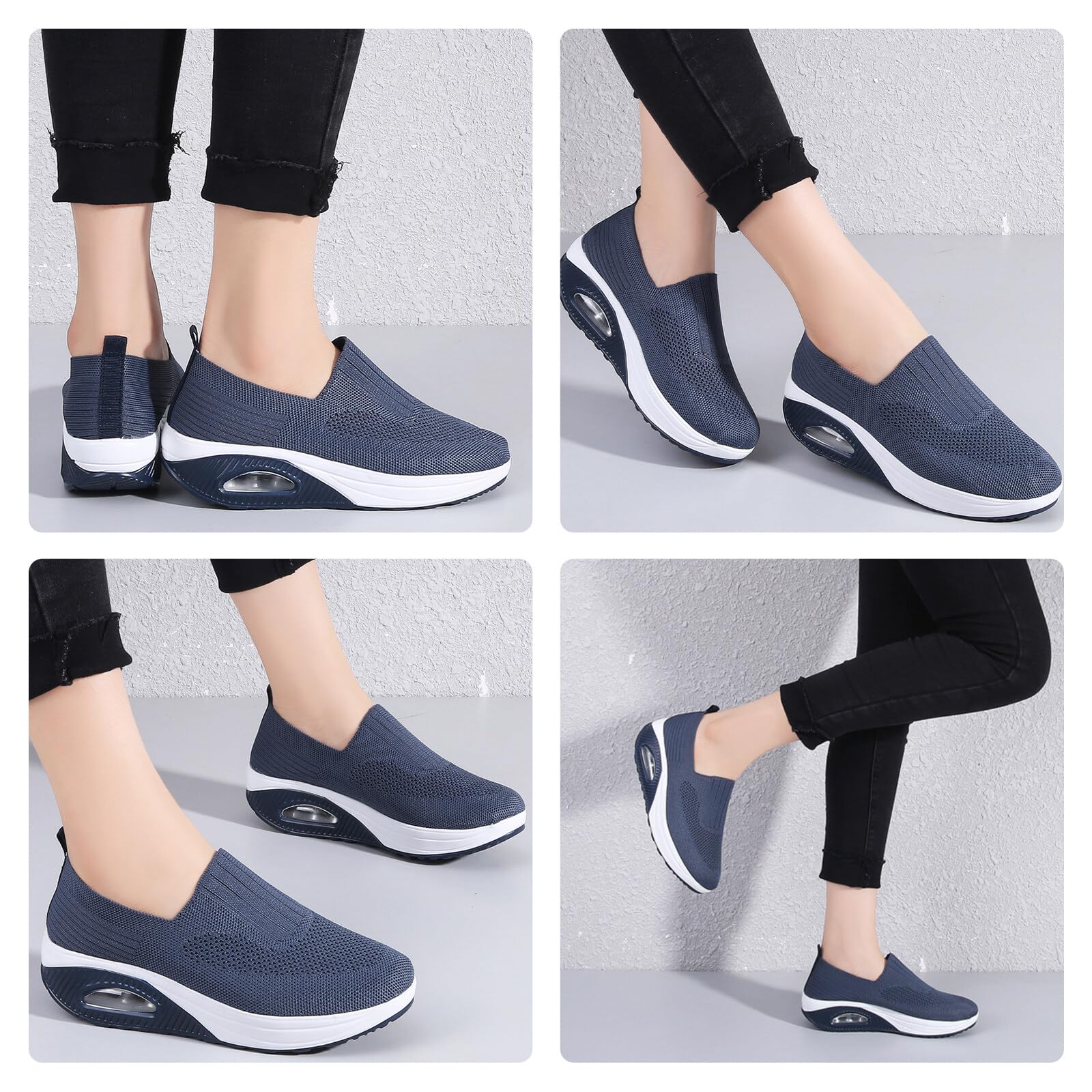 Women's Slip On Walking Shoes,Running Sneakers for Women with Air CushionUnybwonn Blue 6