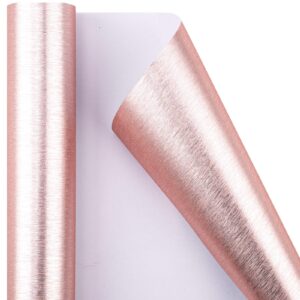 flyhill mini wrapping paper roll-17inch x 198inch（23.4sqft -solid color with rose gold brush metallic shine for christmas,birthday,wedding,baby shower,valentine's day