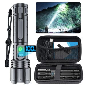 flashlights 20000 high lumens rechargeable - 1500 meters long beam super bright led flash light with power display & ipx5 waterproof for camping, 20h runtime,5 modes,zoomable handheld flashlight