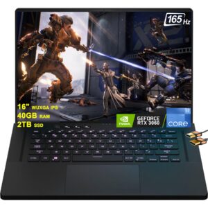 asus rog zephyrus m16 gaming laptop 16'' wuxga ips 165hz (100% srgb) 12th generation intel 14-core i7-12700h 40gb ram 2tb ssd geforce rtx 3060 6gb backlit thunderbolt usb-c win11 + hdmi cable