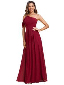 ever-pretty women's flowy one shoulder short sleeve backless a-line floor length cocktail dresses burgundy us12