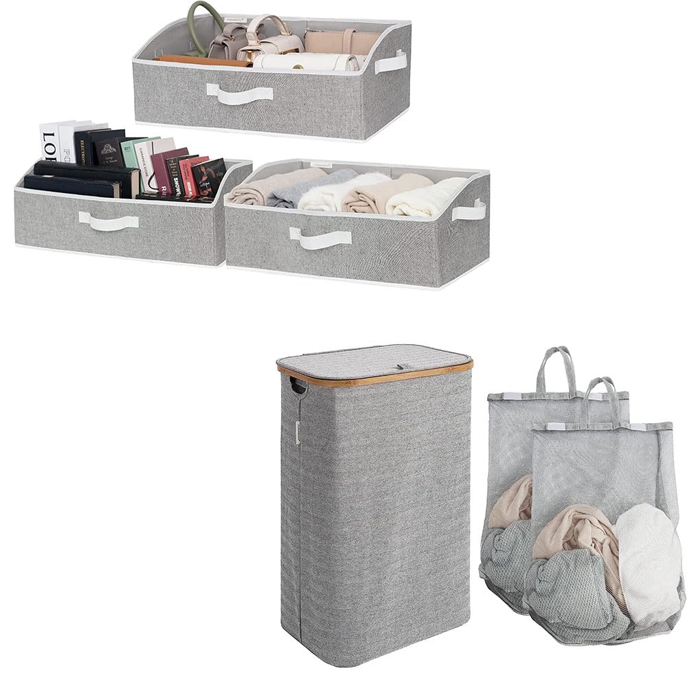 StorageWorks 3-Pack Foldable Trapezoid Storage Bins with Large Laundry Hamper