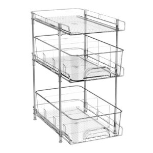 uinofle 3 tier clear bathroom organizers with dividers, 3 tier under sink organizer multi-purpose pull out cabinet organizer for bathroom kitchen pantry storage, medicine cabinet organizer