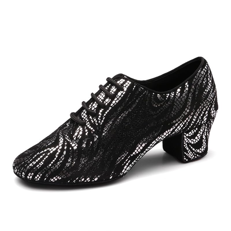 AOQUNFS Women Latin Ballroom Dance Shoes Lace-up Modern Salsa Practice Dance Shoes,K4-Black-5-2MD,US 8