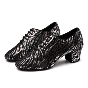 AOQUNFS Women Latin Ballroom Dance Shoes Lace-up Modern Salsa Practice Dance Shoes,K4-Black-5-2MD,US 8