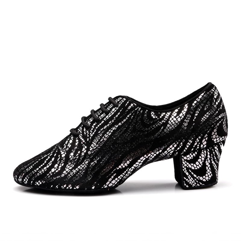 AOQUNFS Women Latin Ballroom Dance Shoes Lace-up Modern Salsa Practice Dance Shoes,K4-Black-5-2MD,US 8