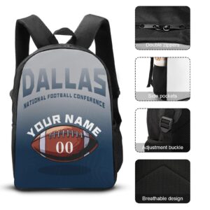 Quzeoxb Personalized Dallas Backpack Set with Name and Number - 3 Piece School Bag, Lunch Box and Pencil Case for Boys Girls Gifts